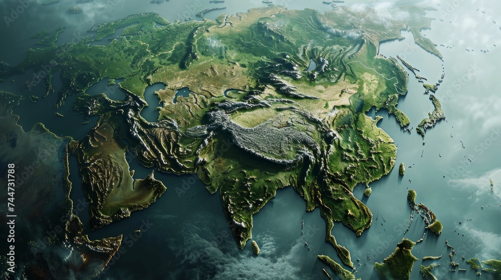 Discover vibrant asia: green marked continent on world map - high ...