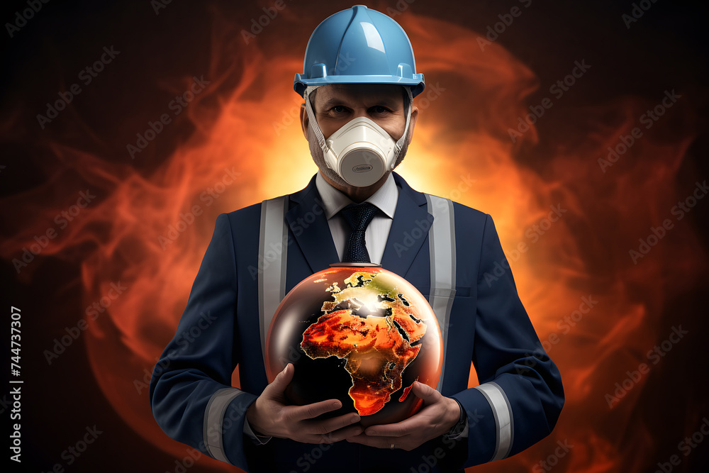 World day for safety and health at work concept. Planet earth and ...