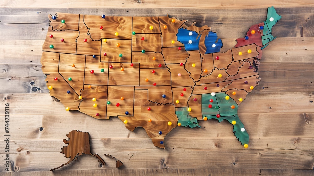 Explore the charm of wooden wall decoration: usa states map with ...