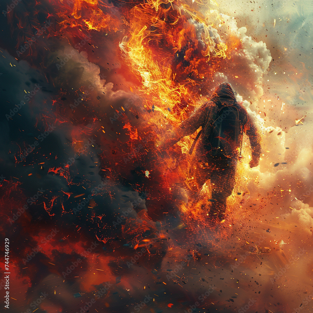 Illustrate the destructive power of fire in a dynamic and captivating ...