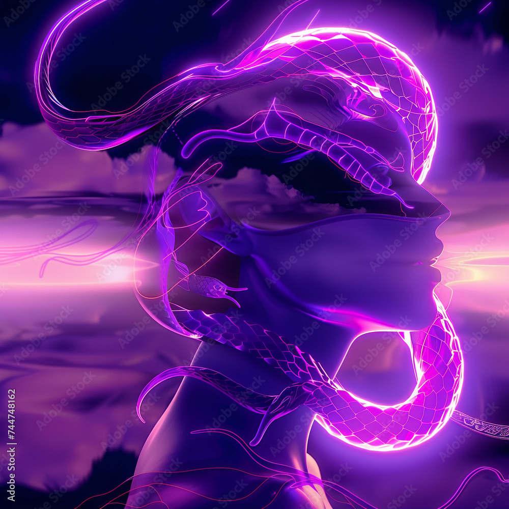 Lamia in minimalist style lost in a vaporwave dreamscape her serpentine ...