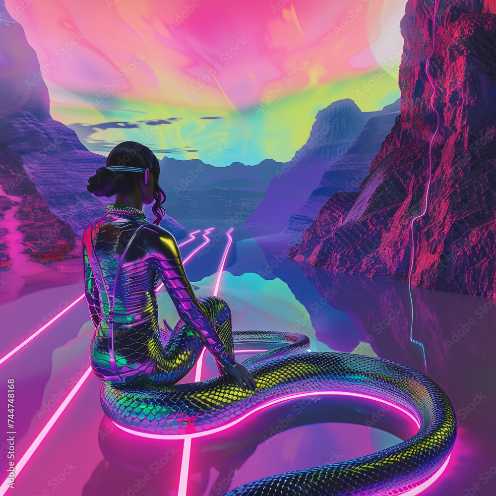 Lamia in minimalist style lost in a vaporwave dreamscape her serpentine ...
