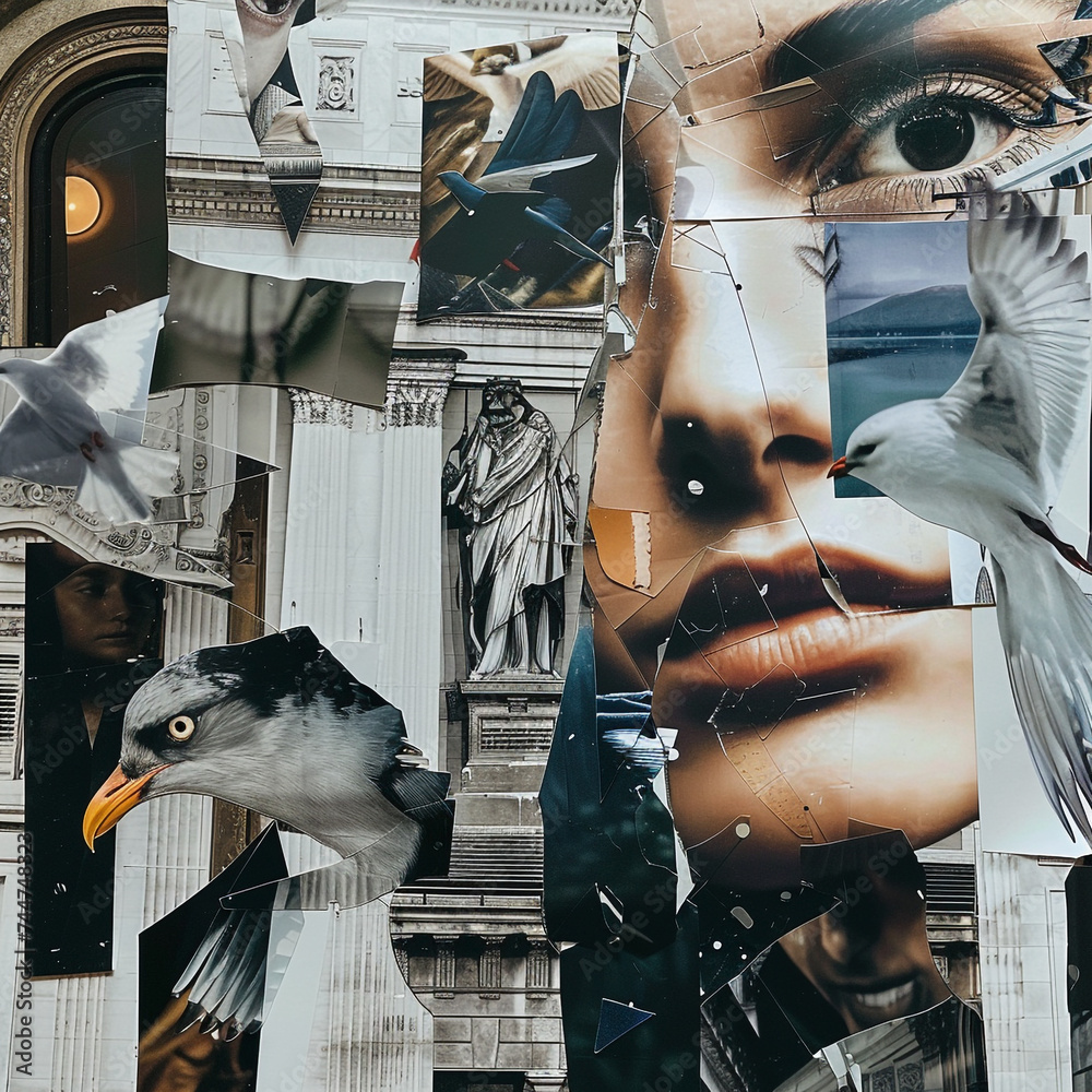 Internet collage, design sticker paper face financal modern, visual ...