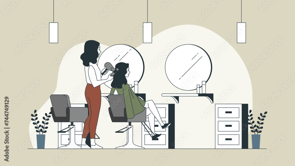 Hairdresser Dry A New Hairstyle For A Customer At A Hair Salon ...