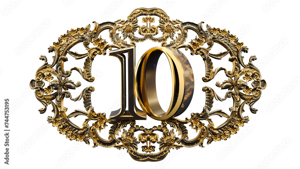 golden number ten in the center of Decorative golden vintage frames ...