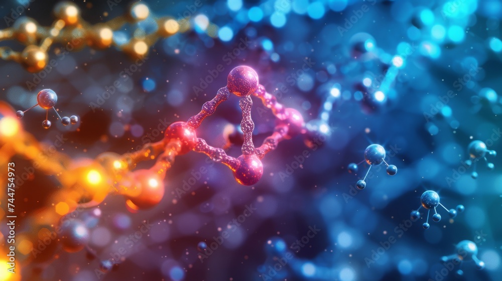 Abstract molecular structure connecting through bonds in a vibrant ...