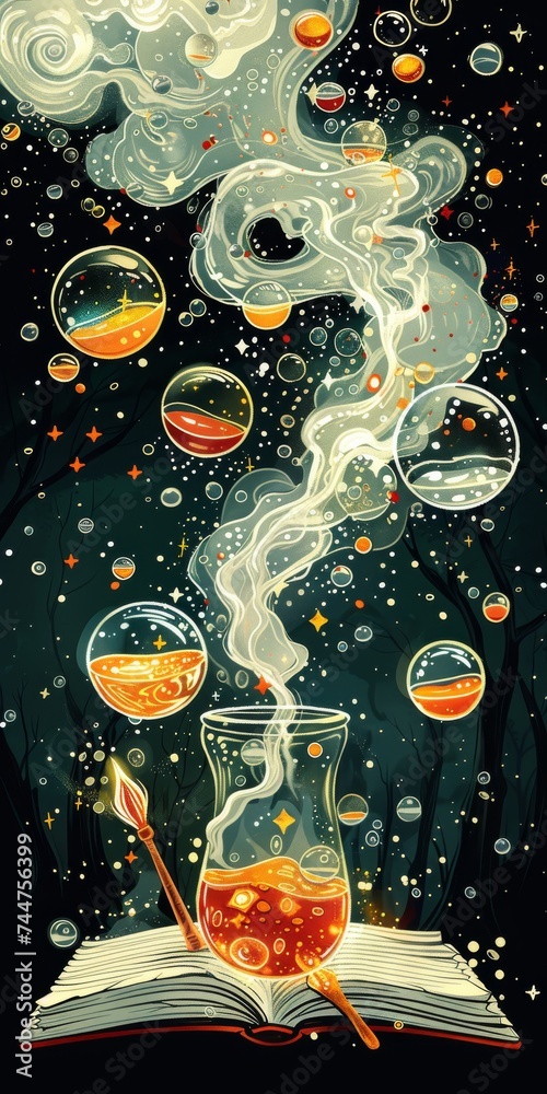 Enchanted Flasks with Planetary Systems, Cosmic Alchemy Concept Art ...