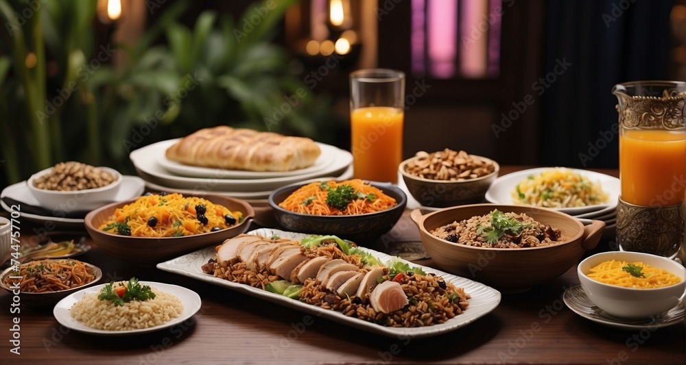 Showcase the authenticity of a sahur dining scene with ultra-realistic ...