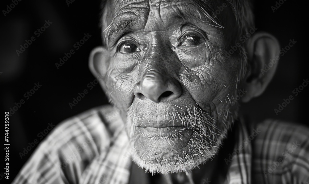 Black and white portrait of an old charismatic man with wrinkles Stock ...