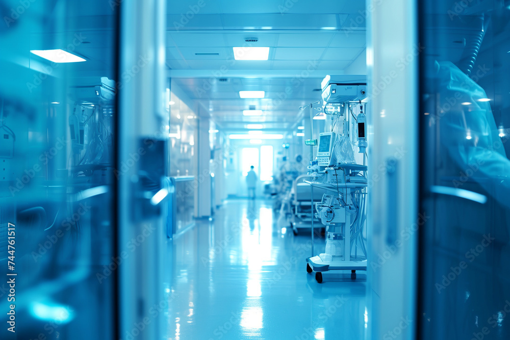 Interior of a modern operating room with beds, resuscitation and ...