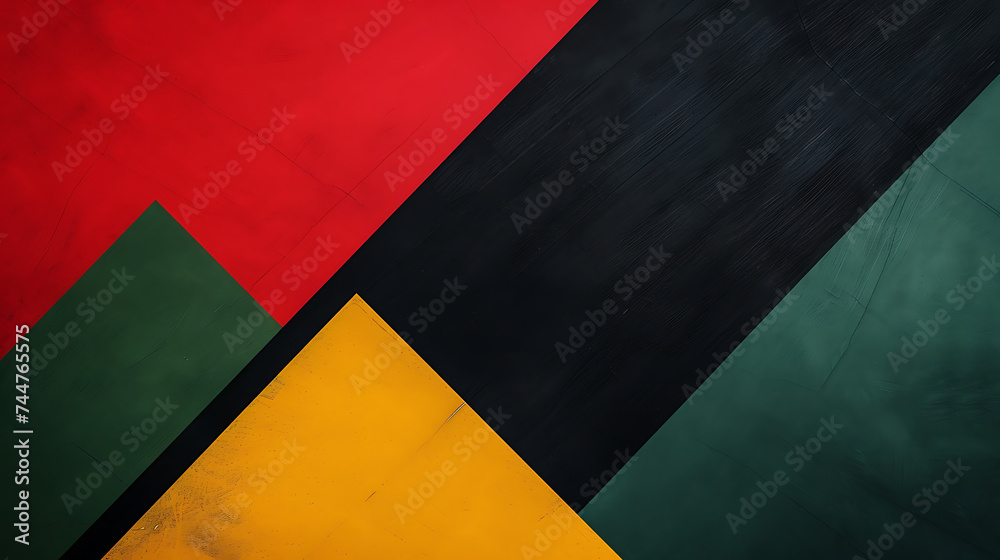 Geometric abstraction in black, red, yellow, and green, providing a ...