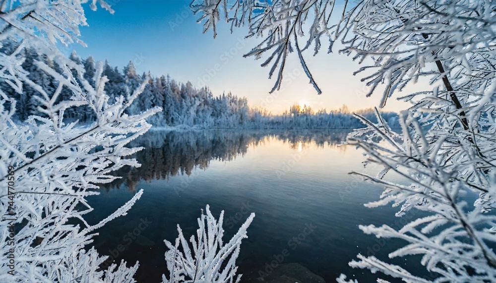 frostwork snow frost frozen ice crystals frame on transparent ...