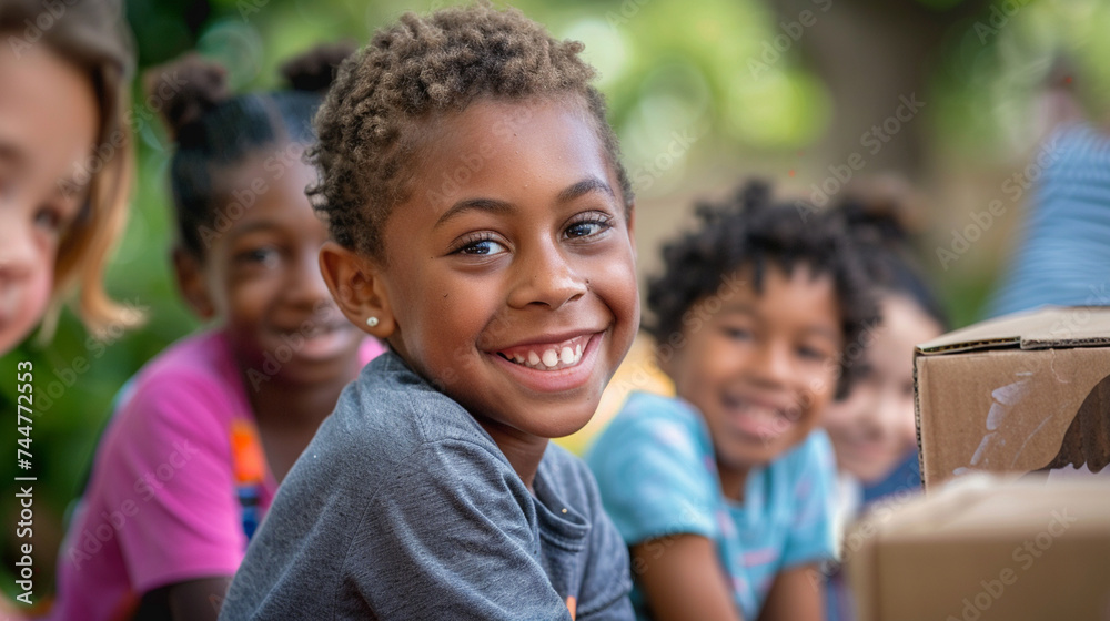 Children participating in a community service project, learning the ...
