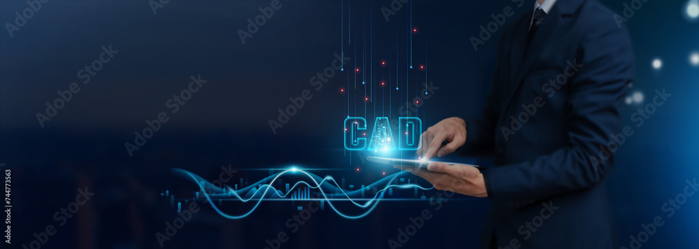 CAD: Businessman Uses Tablet on Computer-Aided Design (CAD) Icon Global ...