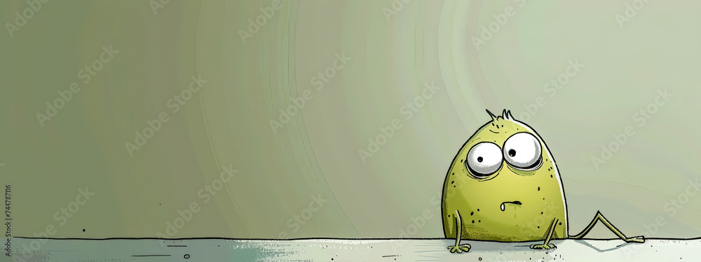 Cute Cartoon Character Sitting Alone with Worried Expression Stock ...