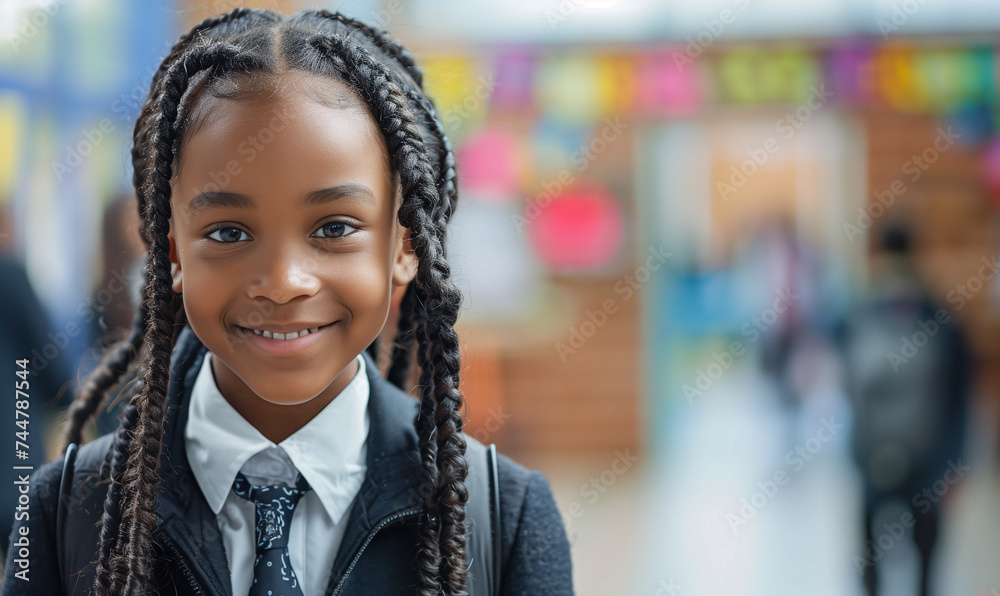 Smiling black african american child school girl studying in the ...