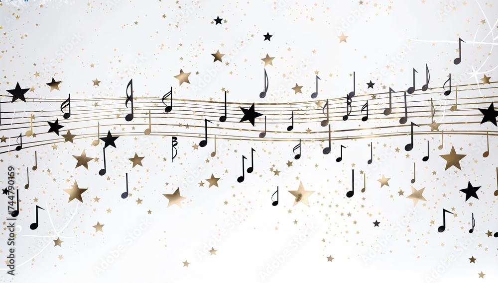 Golden and Black Stars and Music Notes on a Cream Background Stock ...