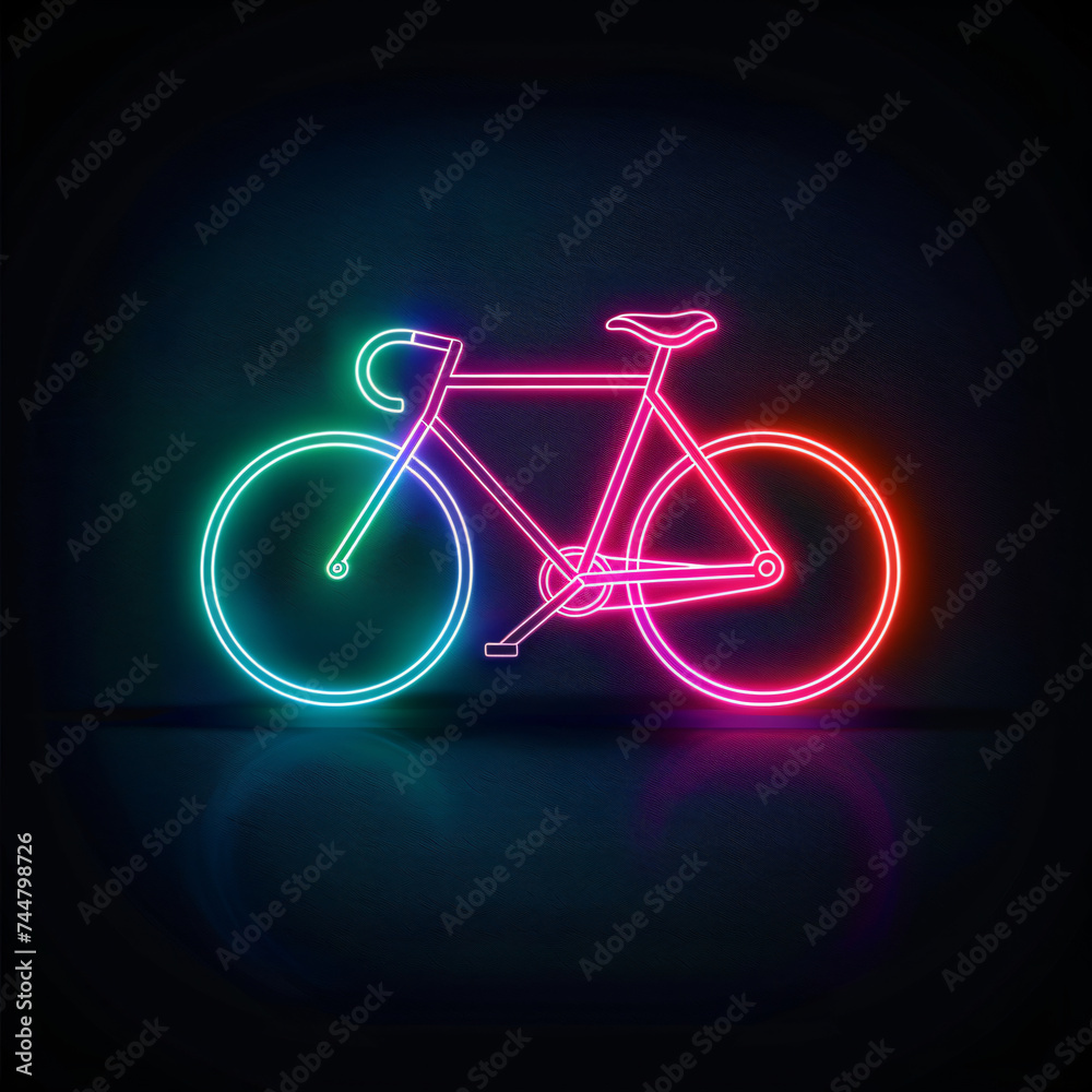 bicycle neon rtx line art logo on black background, bicycle, bike ...