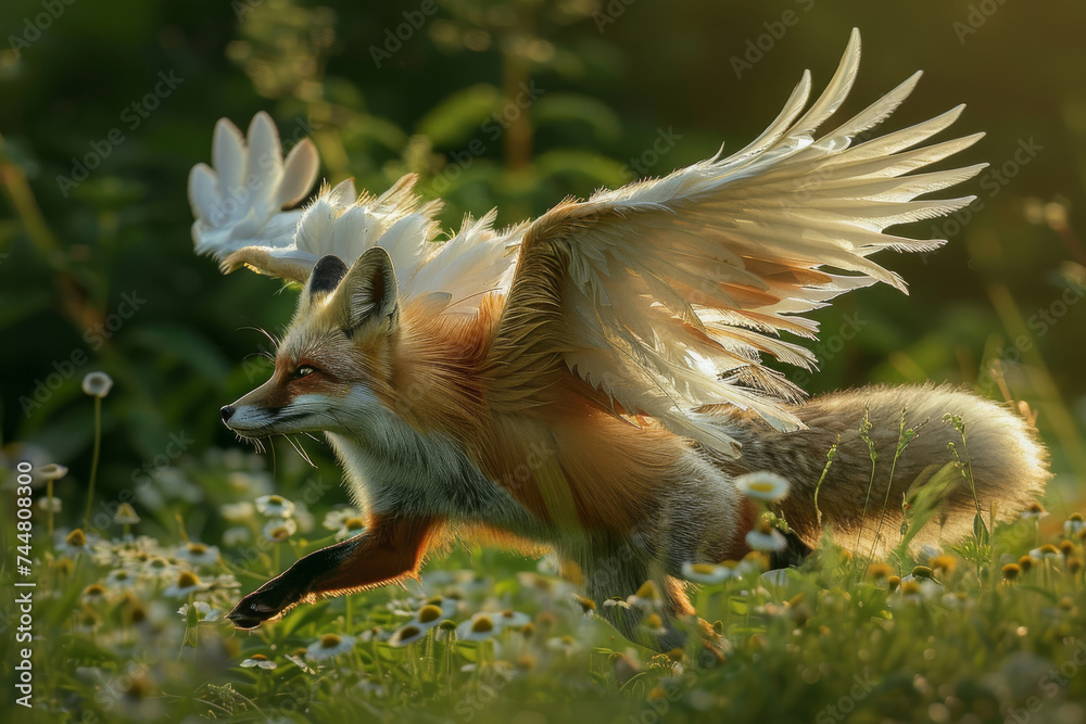 Beautiful Mythical Winged Fox in a Field, Bibi in Chinese Mythology ...