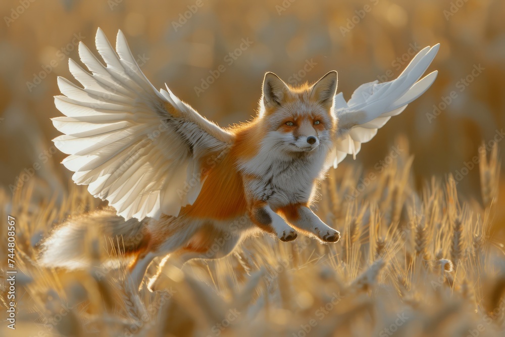 Beautiful Mythical Winged Fox in a Field, Bibi in Chinese Mythology ...
