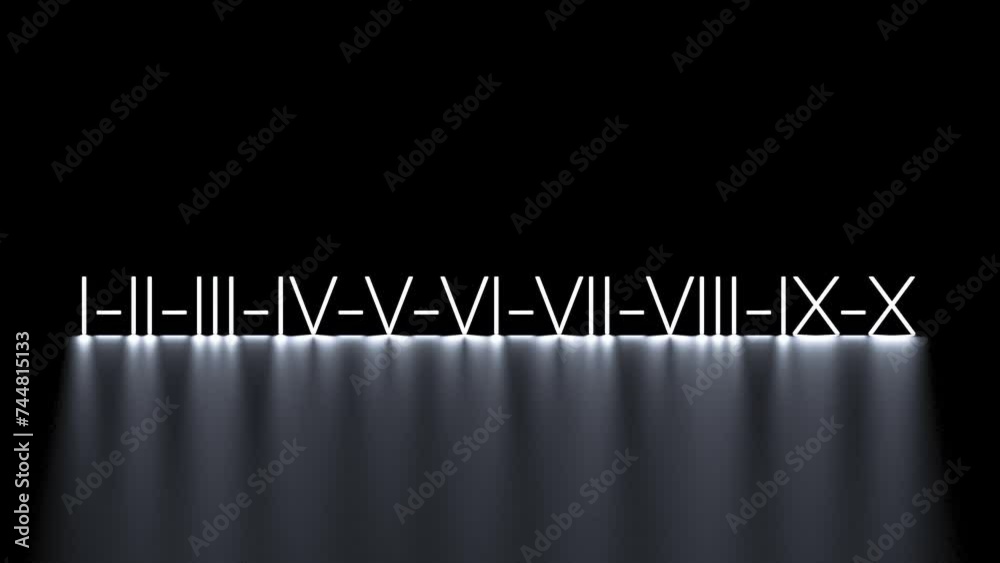 Roman numerals 1 to 10, from I to X. Glowing, neon Roman signs, numbers ...
