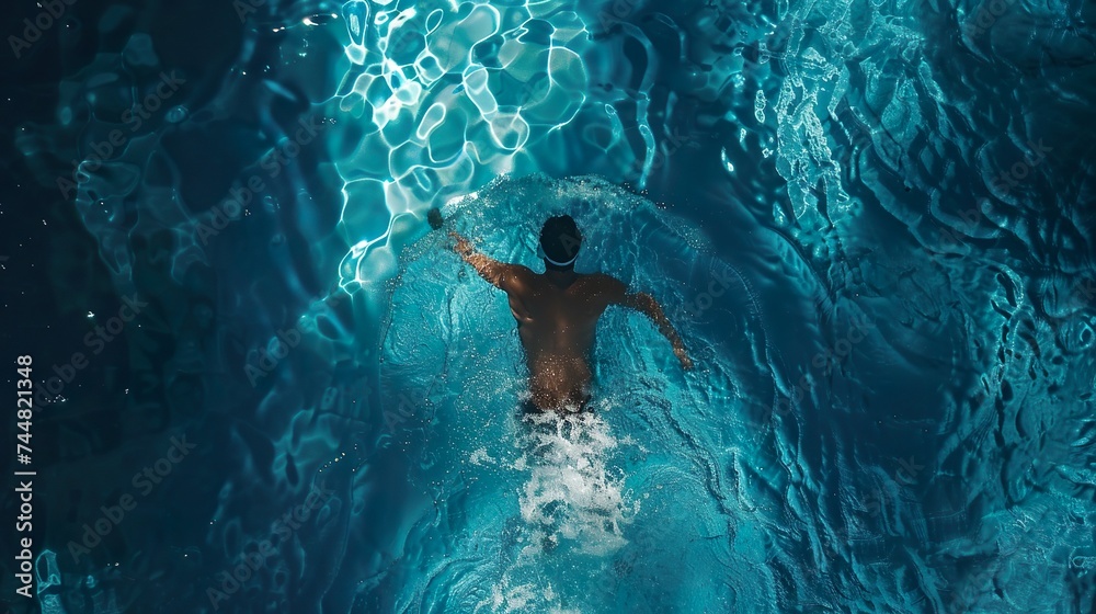 Aerial Top View Male Swimmer Swimming in Swimming Pool. Professional ...