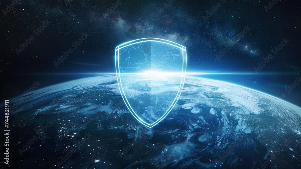 Global Cybersecurity Shield Surrounding Earth. Digital protection ...