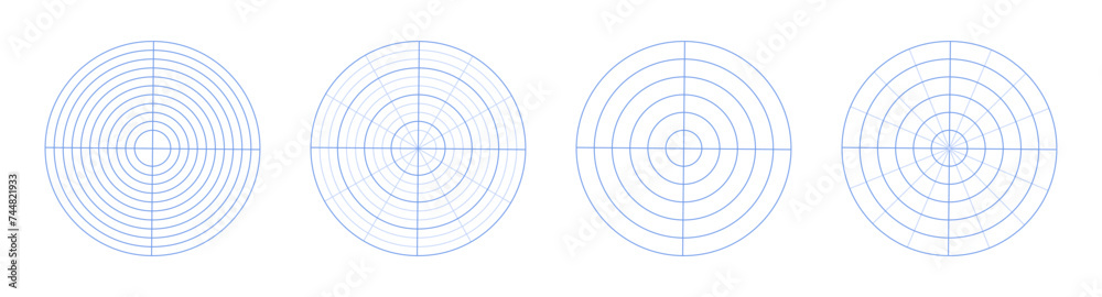 Polar grid blueprint: circular coordinate chart template with radial ...