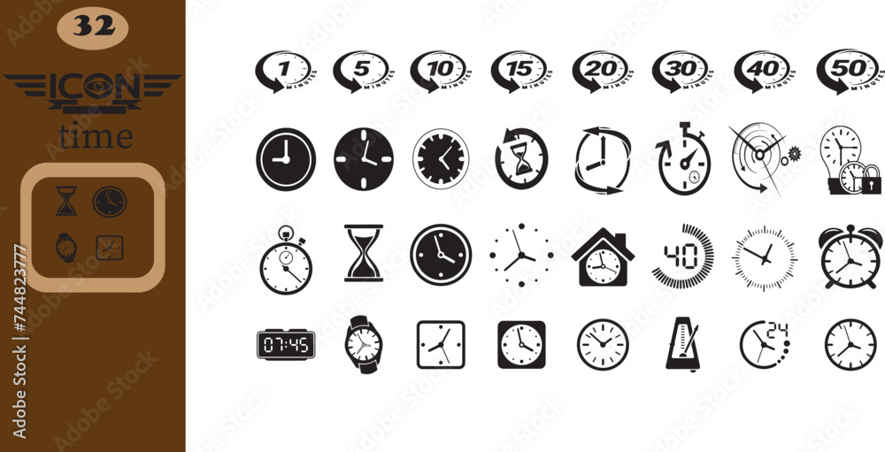 Time and Clock line icons. Watch, Timer, Date, Current time and ...