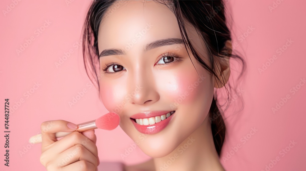 Gorgeous Korean model posing for pink blush advertisement, pink ...