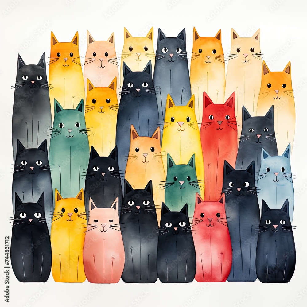 Cartoon cats pattern, art, illustration. Group photo of kittens ...