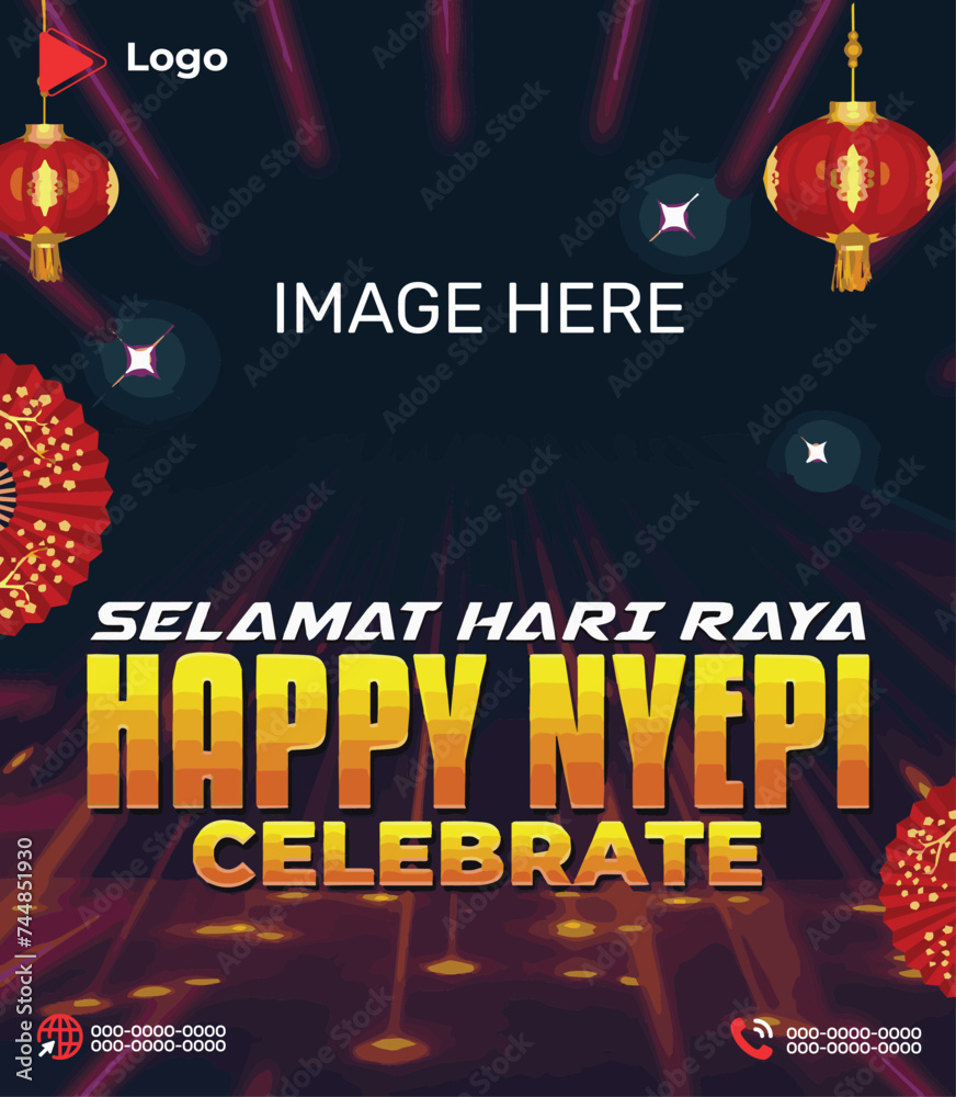 Vetor de Flyer concept for Selamat hari raya nyepi with social media ...
