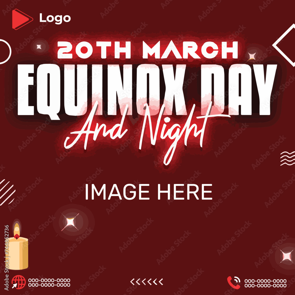 Equinox day and night holiday of 20th march post and banner design ...