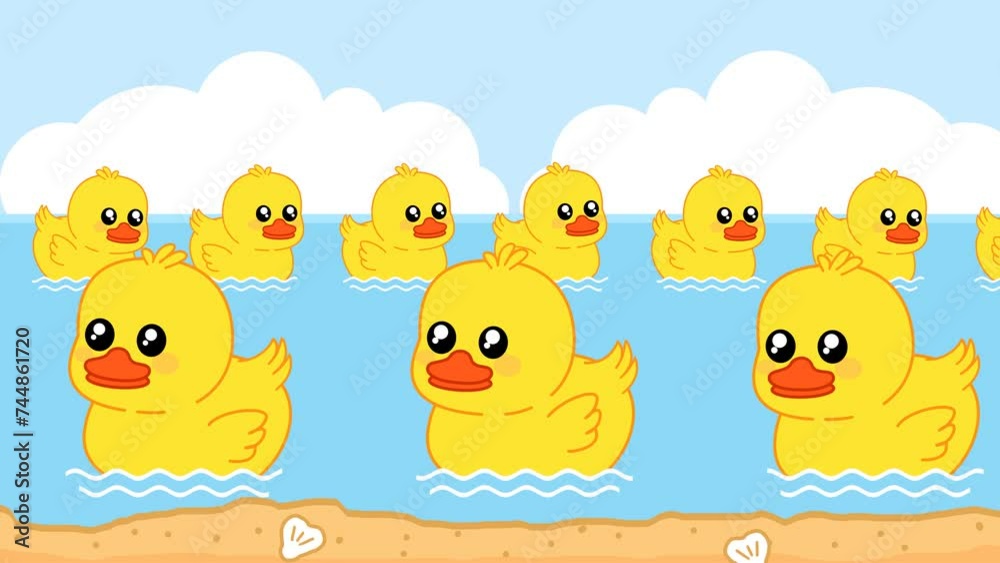 Vidéo Stock Duck animation having a swim together on the beach. Cute ...