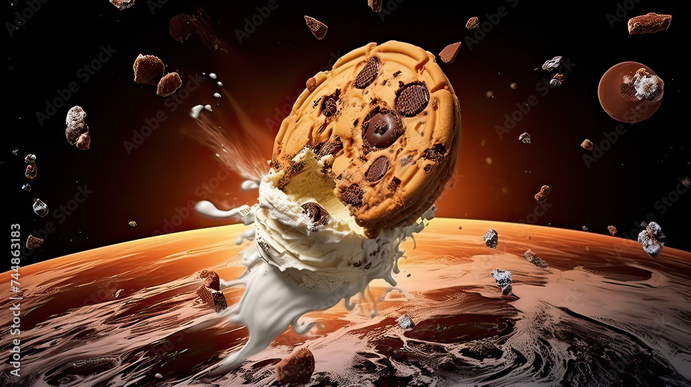 Vintage space Meteor-shaped vanilla choc chip ice cream hitting Earth ...