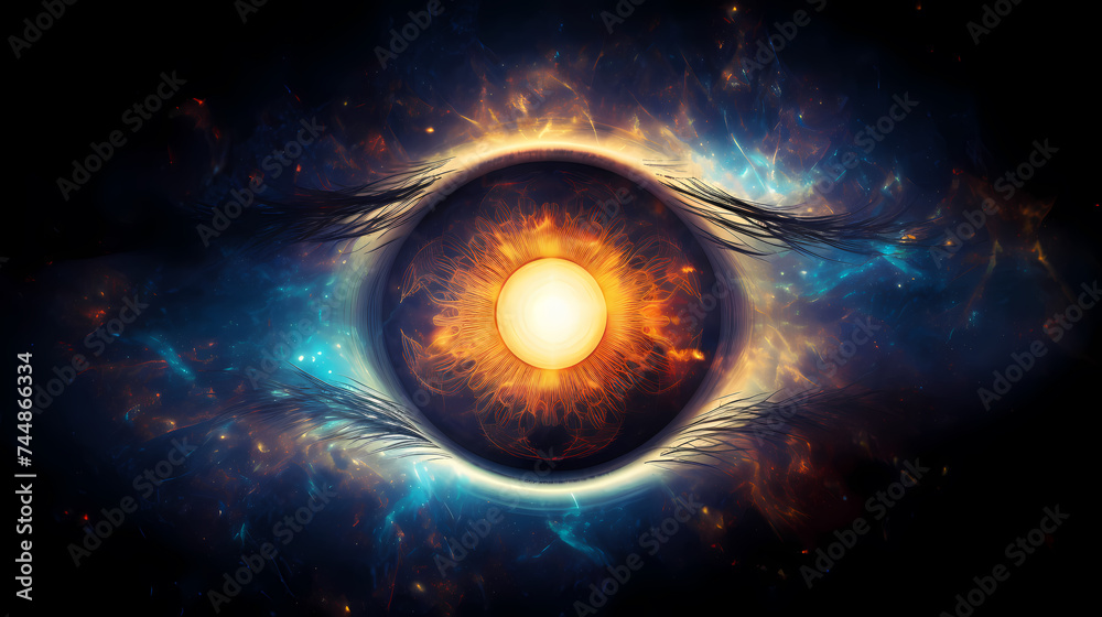 Human eye animation concept with rainbow membrane, rainbow lines after ...