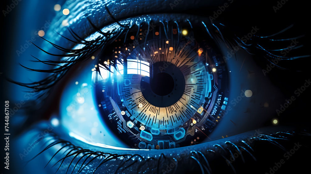 Human eye animation concept with rainbow membrane, rainbow lines after ...