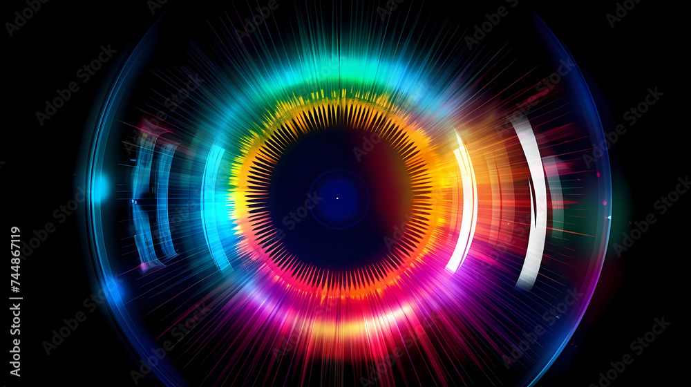 Human eye animation concept with rainbow membrane, rainbow lines after ...