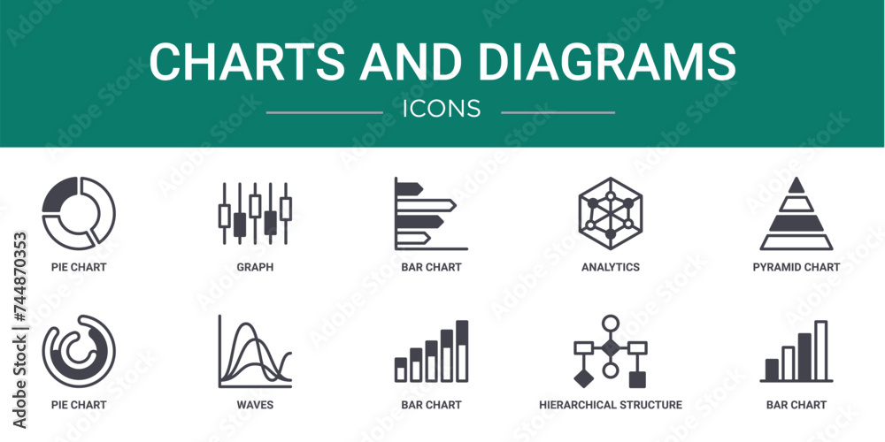 set of 10 outline web charts and diagrams icons such as pie chart ...