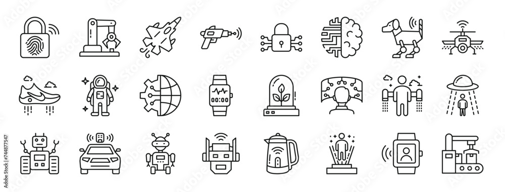 set of 24 outline web future things icons such as fingerprint ...