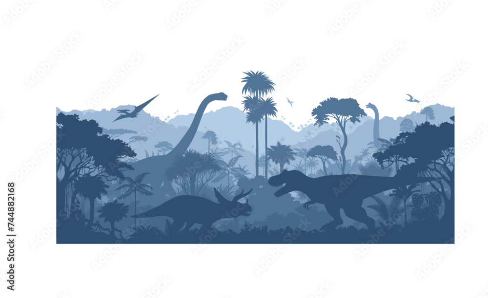 Vector prehistoric seamless jungle background with dinosaurs ...