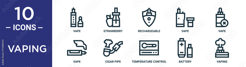 vaping outline icon set includes thin line vape, rechargeable, vape ...