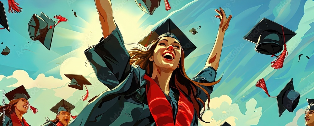 Graduation concept with valedictorian in black cap and gown Stock ...