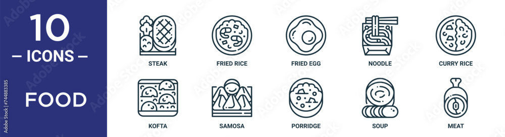 Vetor de food outline icon set includes thin line steak, fried egg ...