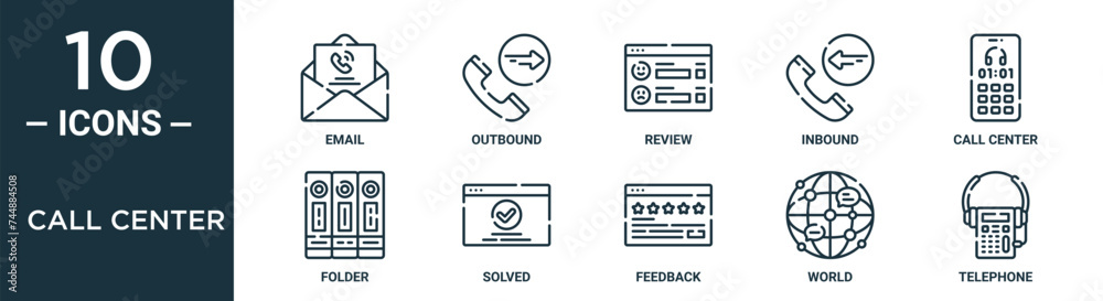Vetor de call center outline icon set includes thin line email, review ...