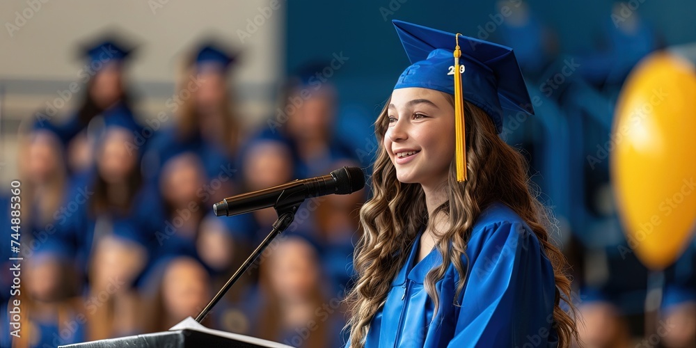 Valedictorian giving commencement speech to graduating class of ...