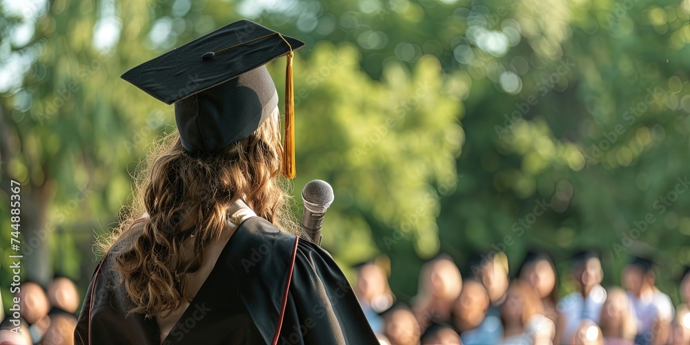 Valedictorian giving commencement speech to graduating class of ...