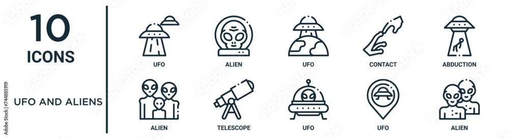 ufo and aliens outline icon set includes thin line ufo, ufo, abduction ...