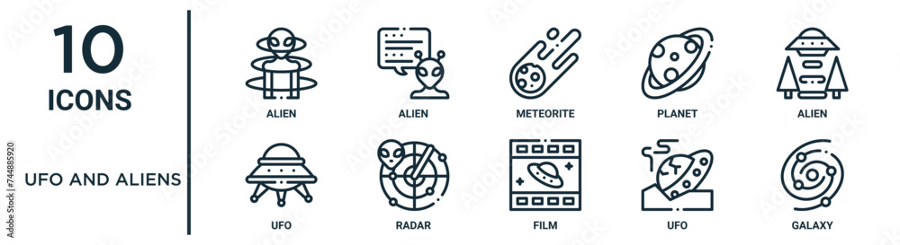 Vetor de ufo and aliens outline icon set includes thin line alien ...