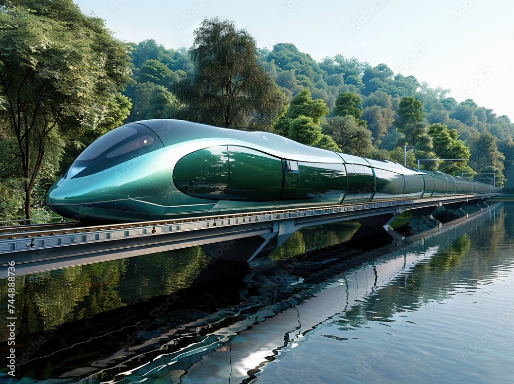 Modern maglev Train Traveling Down Train Tracks, evolution technology ...